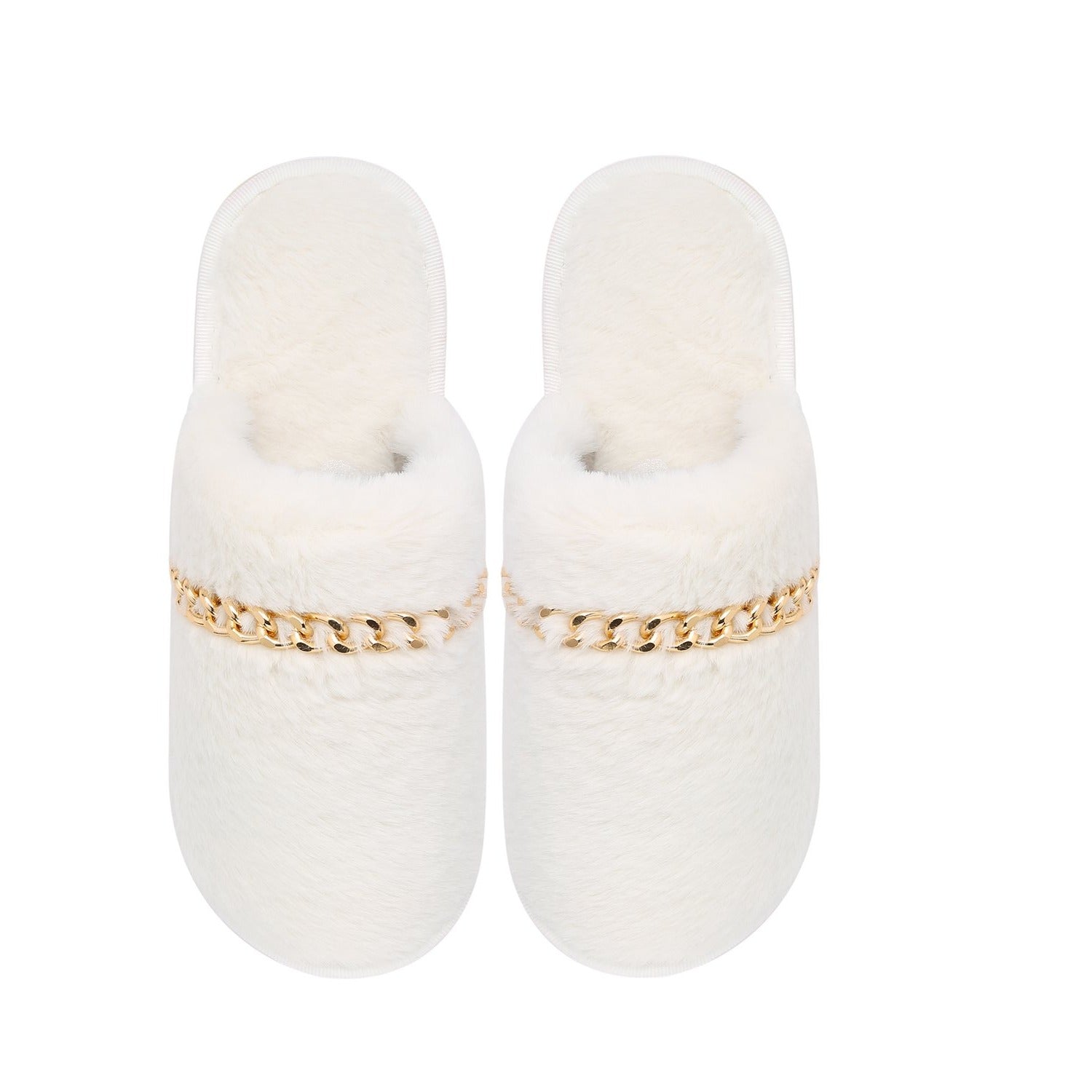 Bianca Slippers - White with Gold Chain – Natalie Mills